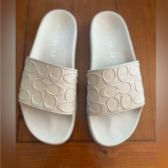 Coach | Shoes | Coach Mens Beige Embossed Slide Sandals | Poshmark